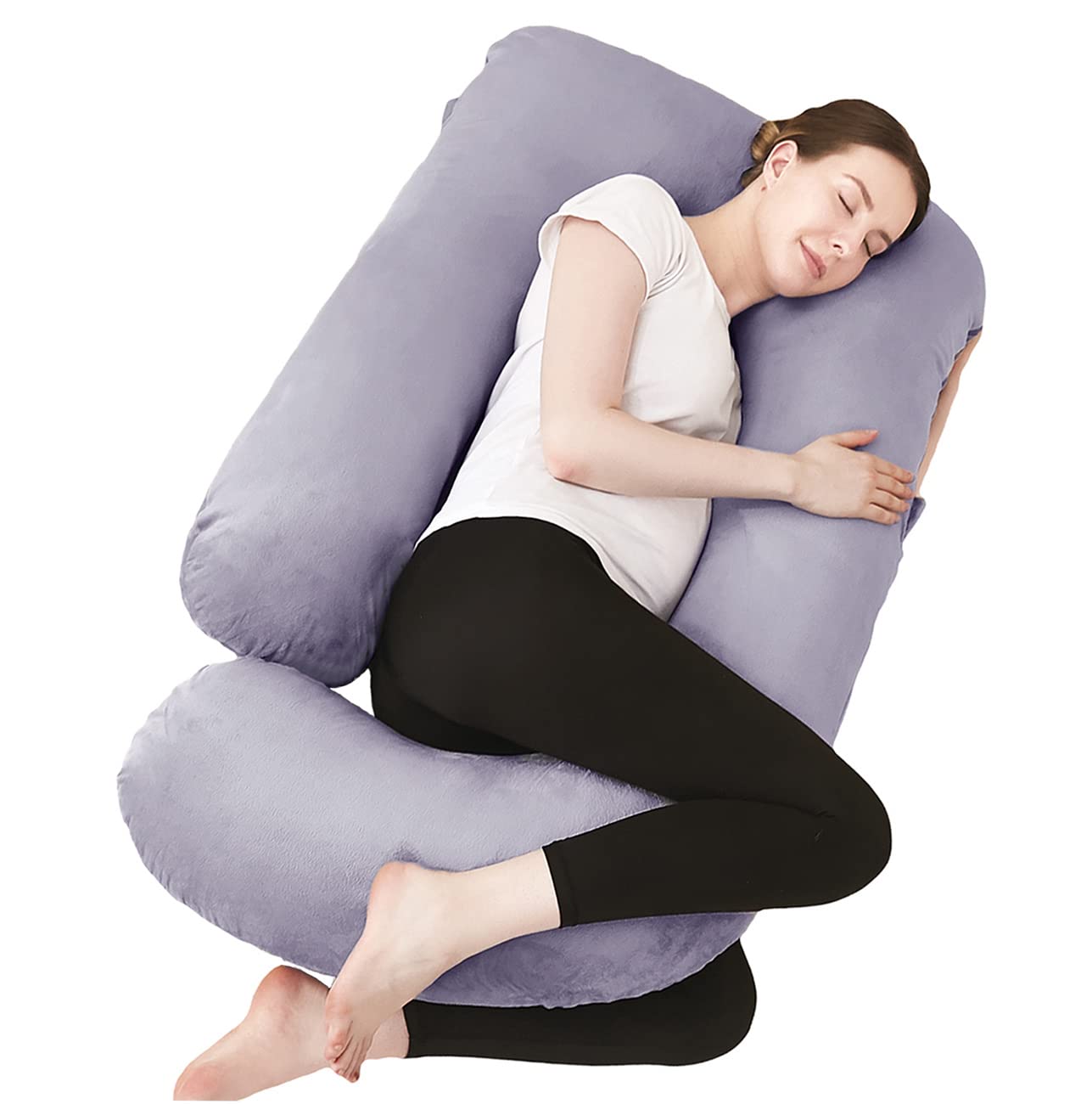 Inmoredo Pregnancy Pillows for Sleeping, 57" G Full Shaped Body Pillow for Pregnant Women,Soft and Practical Back Cushion,Removable Maternity Pillow Cover,The Mother Side Sleeper Grey