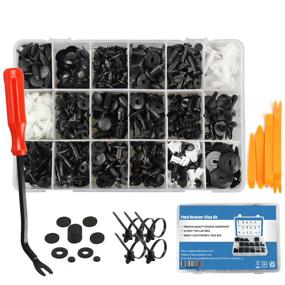 EZYKOO 465 Pcs Car Retainer Clips & Plastic Fasteners Kit - 19 Most Popular Sizes Auto Push Pin Rivets Set -Door Trim Panel Clips Compatible with GM Ford Toyota Honda Chrysler