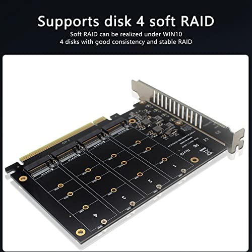 Jopwkuin M.2 SSD Adapter, PCIE X16 Interface Soft Light LED Status Indicator NVME   Card for 4 NVME PCIe Protocol SSDs for PCIE3.0 4.0