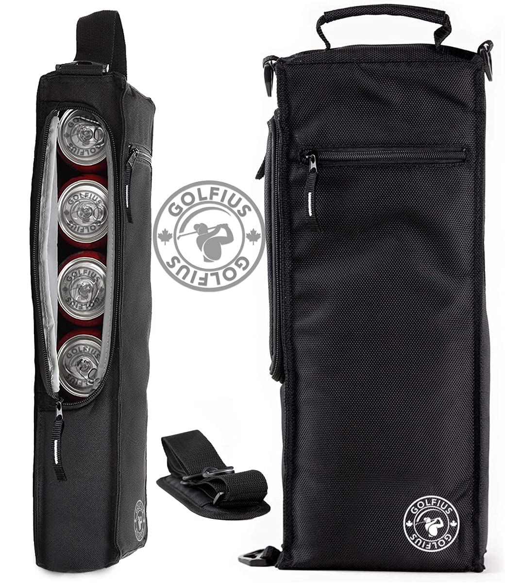 Golfius - Premium Modern Slim Golf Cooler Bag -Soft Insulated Beer Cooler Holds 6 Pack of Cans or 2 Wine Bottles. Golf Necessities, Great for Golfing, Beach Parties, Picnic, Camping, Hiking .(Black)