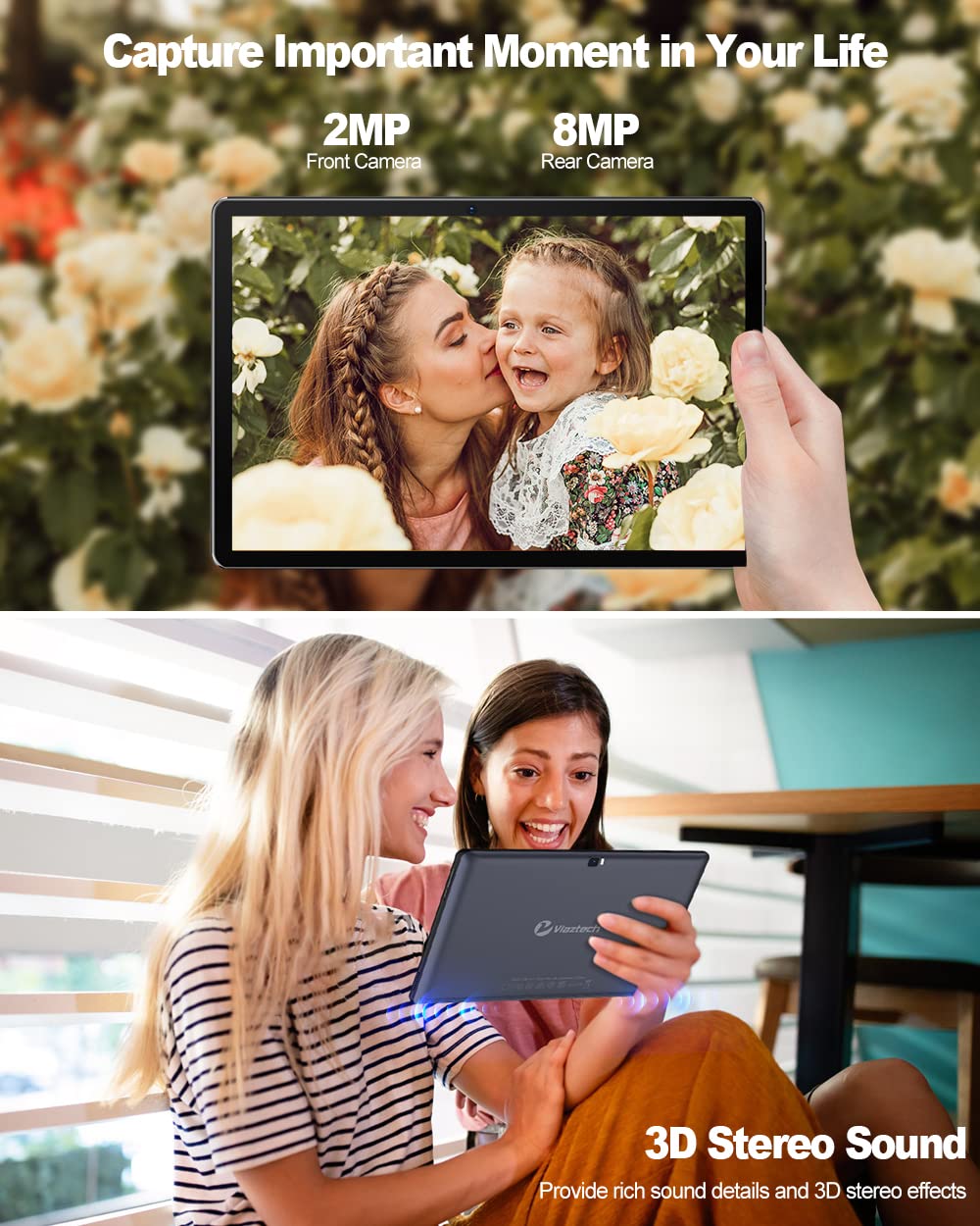 VIAZTECH Android Tablet 10 inch,Android 11 Tablet PC 3GB 32 GB,1.8GHz Processor,Double Camera 8.0 MP,GMS Certified Tablet,Dual Speakers,HD Touch Screen,6000mAh Battery,WiFi,Bluetooth,Type-C