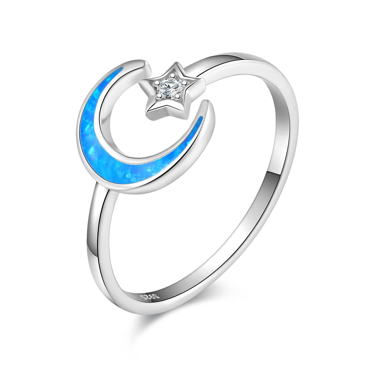 FEELDAN White Gold Plated Sterling Silver Fire Opal Bezel Setting Birthstone Rings