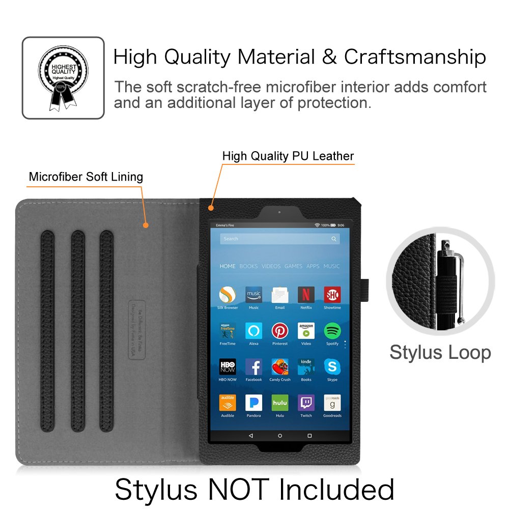 Fintie Case for Amazon Fire HD 8 Tablet (7th and 8th Generation Tablets, 2017 and 2018 Releases) - [Multi-Angle Viewing] Folio Stand Cover with Pocket Auto Wake/Sleep, Black