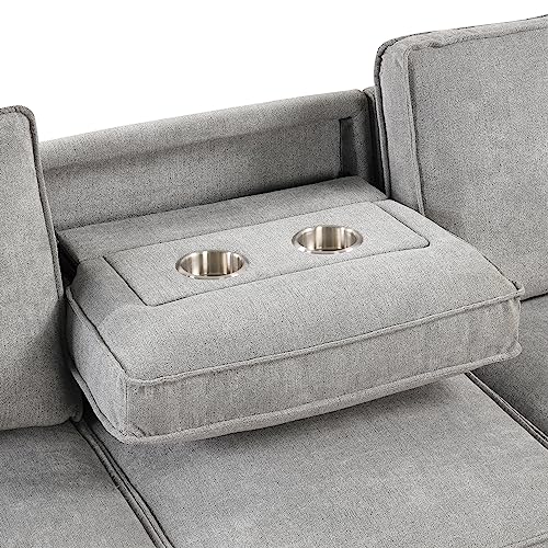ERYE Multifunctional Sleeper Sectional Pull Bed and 2 Cupholders, Modular 3 Seaters Corner Sofa & Couch Convertible Sleep Sofabed W/Storage Chaise Port for Living Room, L-Shaped & USB, Gray