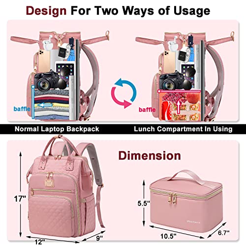 Weitars 15.6 Inch Laptop Backpack For Women School /Travel Backpack, Teacher Nurse Work Backpack with Lunch Box Compartment Bookbag Computer Backpack (Pink)