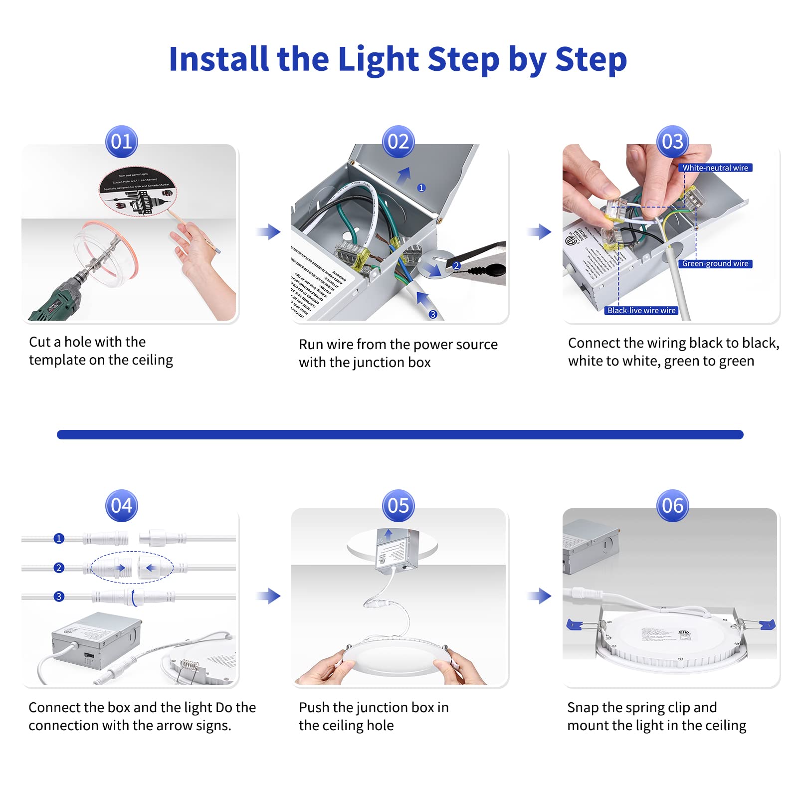 INCARLED 5CCT 1Pack LED Recessed Lighting 4 Inch, 2700K/3000K/3500K/4000K/5000K Selectable, Dimmable Canless Wafer Lights with Junction Box, 9W 750LM, ETL Energy Star Listed