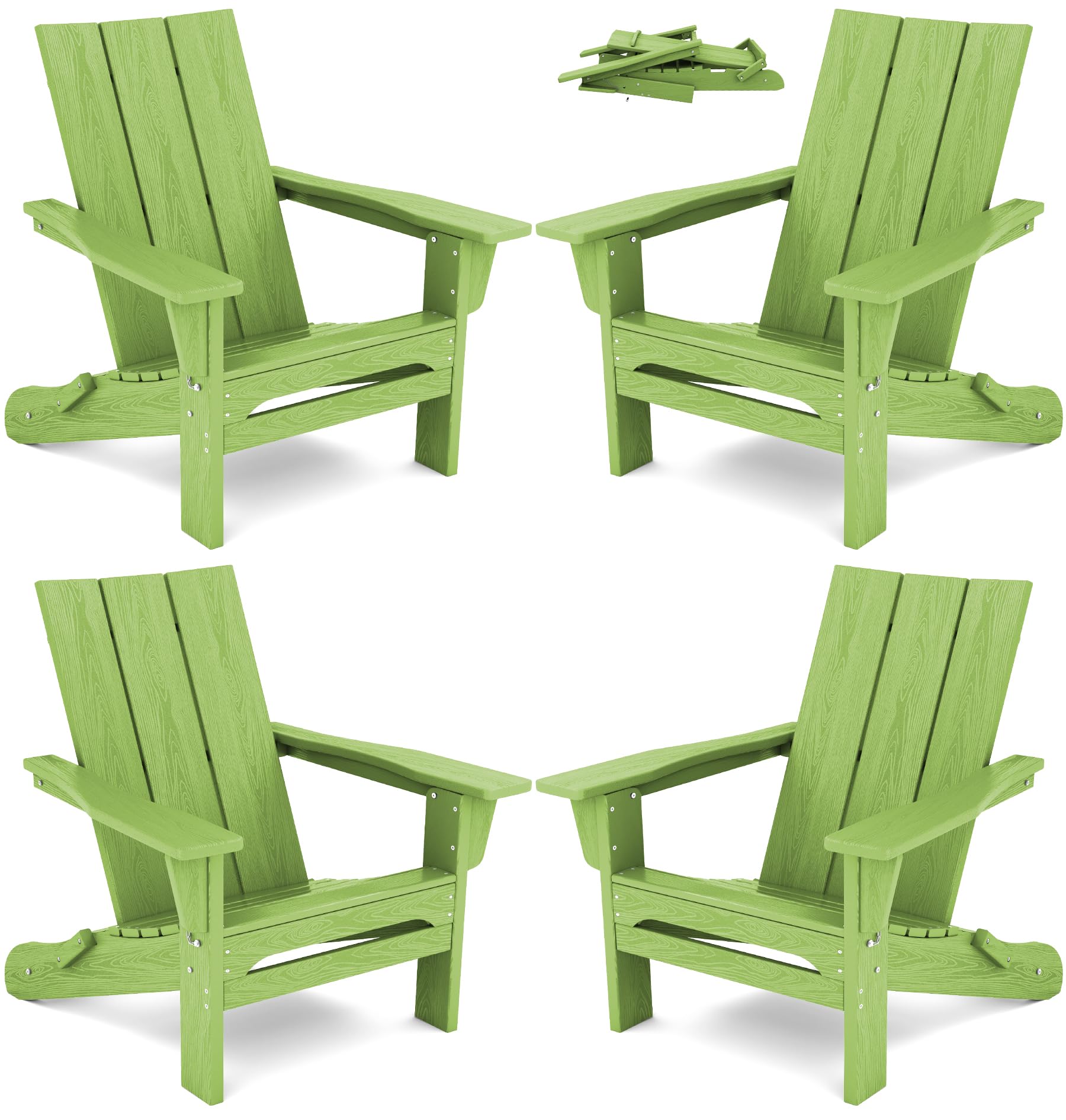 SERWALL Modern Folding Adirondack Chair Set of 4, Oversized Folding Adirondack Chair with Curved Backrest, HDPE Outdoor Adirondack Chair, Brown