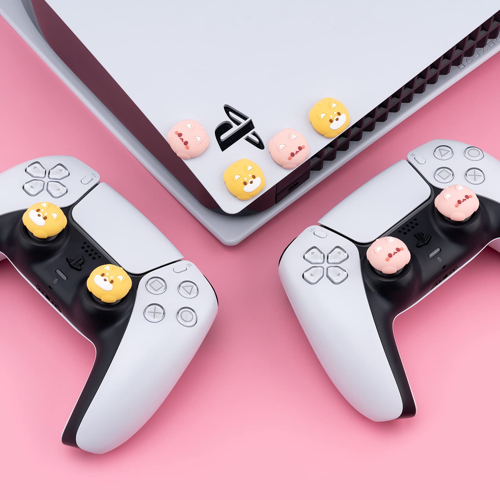 GeekShare Cute Animal Theme Playstation 5 Controller Thumb Grips, Thumbsticks Cover Set Compatible with Switch Pro Controller and PS4 PS5 Controller, 4 Pcs - Cat and Dog