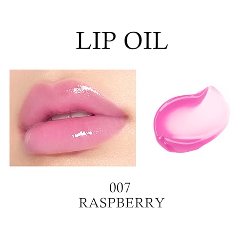 KYDA Hydrating Lip Glow Oil, Moisturizing Lip Oil, Glossy Transparent Plumping Lip Gloss, Tinted Lip Oil for Lip Care and Dry Lips-Raspberry