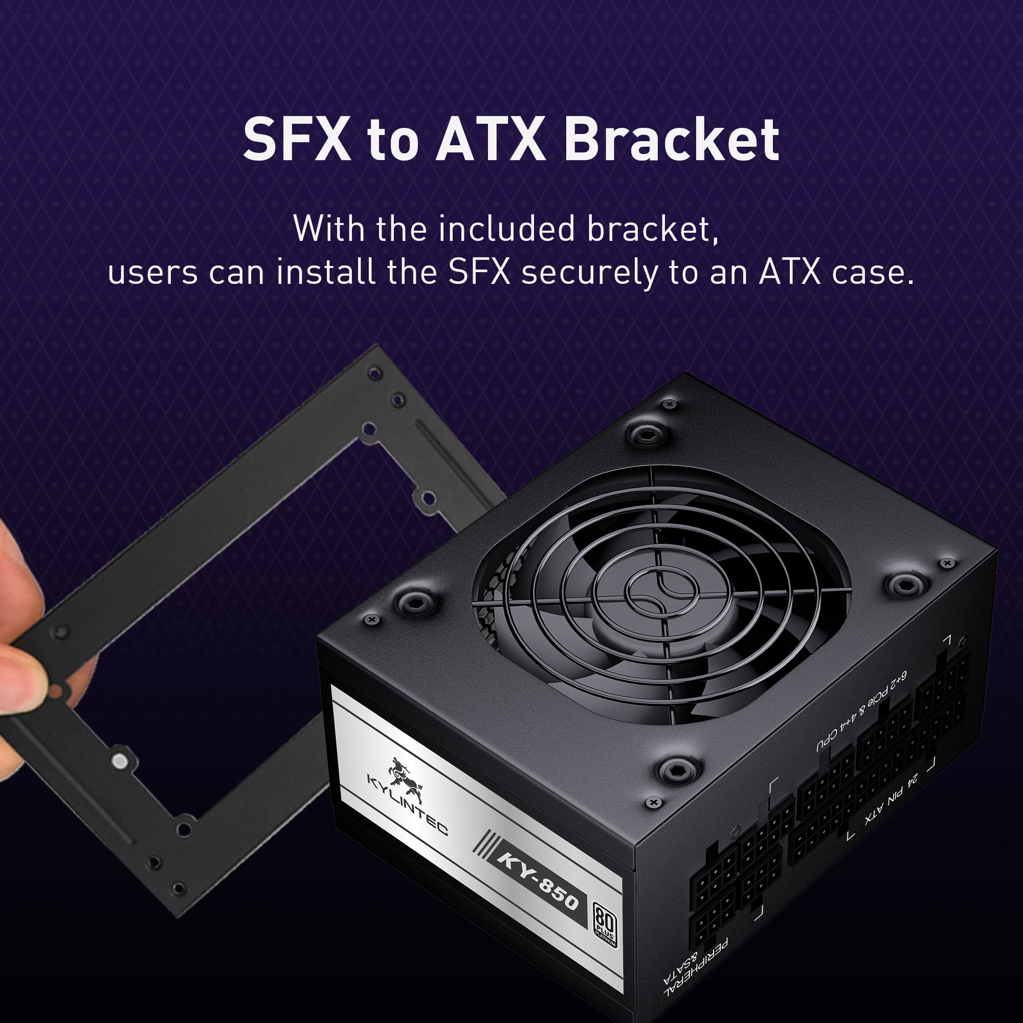 KYLINTEC SFX850 850W SFX Power Supply Fully Modular 80 Plus Platinum PSU with Improved Hydraulic 80mm Fan and Japanese Capacitors.