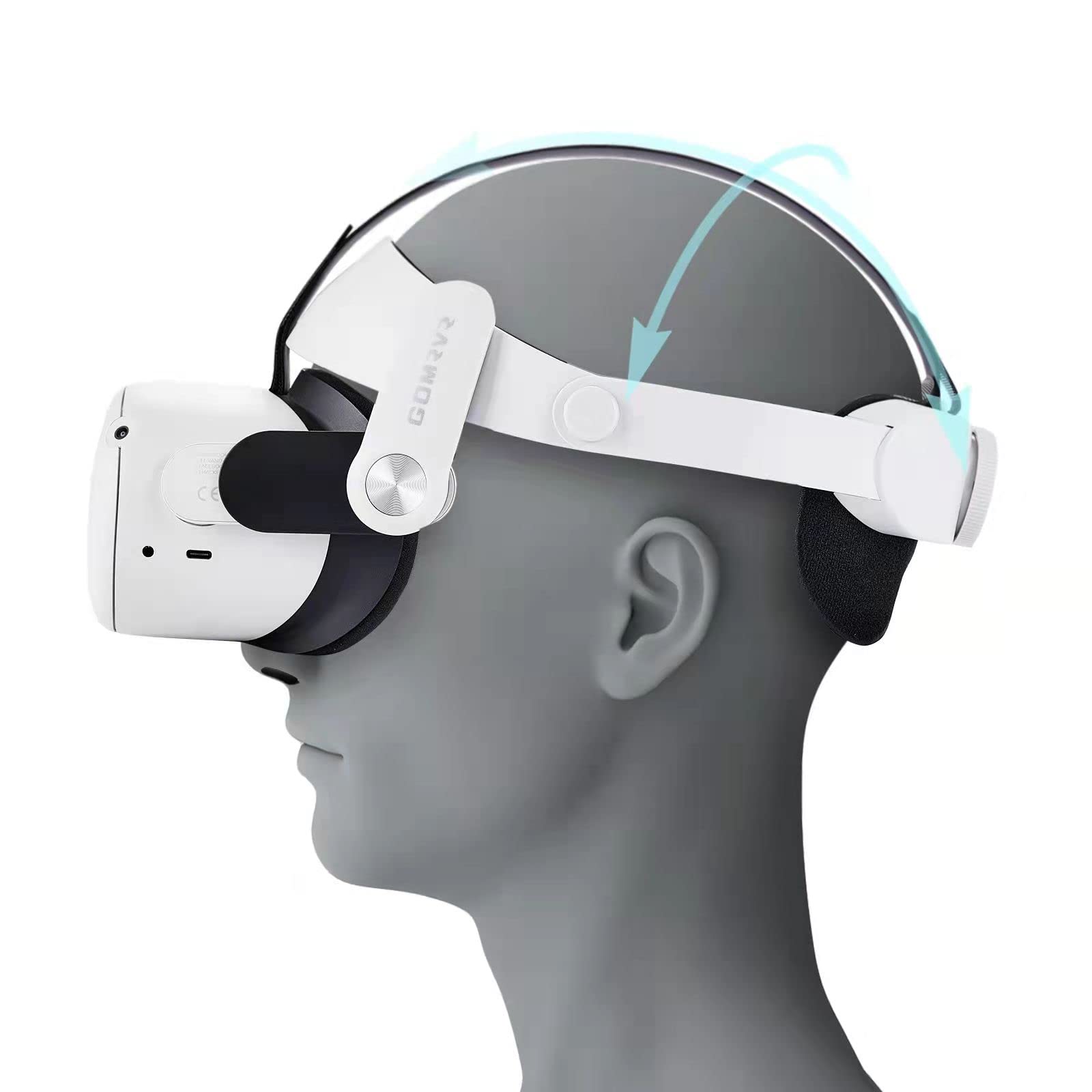 GOMRVR M2 Eyewear Head Strap for Oculus Quest 2, Replacement Elite Strap, with Silicone Face Cover, Lens Cover Accessories Increase Comfort and Reduce face Pressure (White)