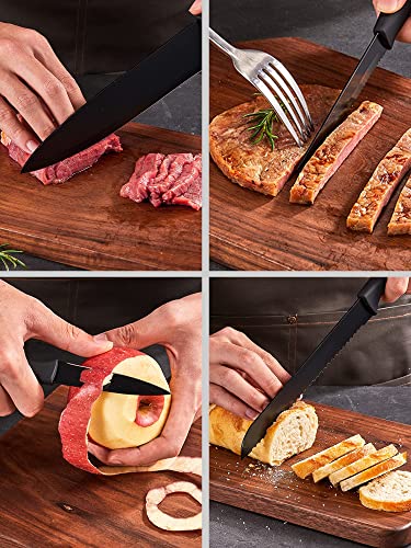 KDIK 16 PCS High Carbon Stainless Steel Kitchen Knife Set, BO Oxidation, No Rust, Sharp Cutlery Black Knife Set with Acrylic Stand and Serrated Steak Knives,AB112