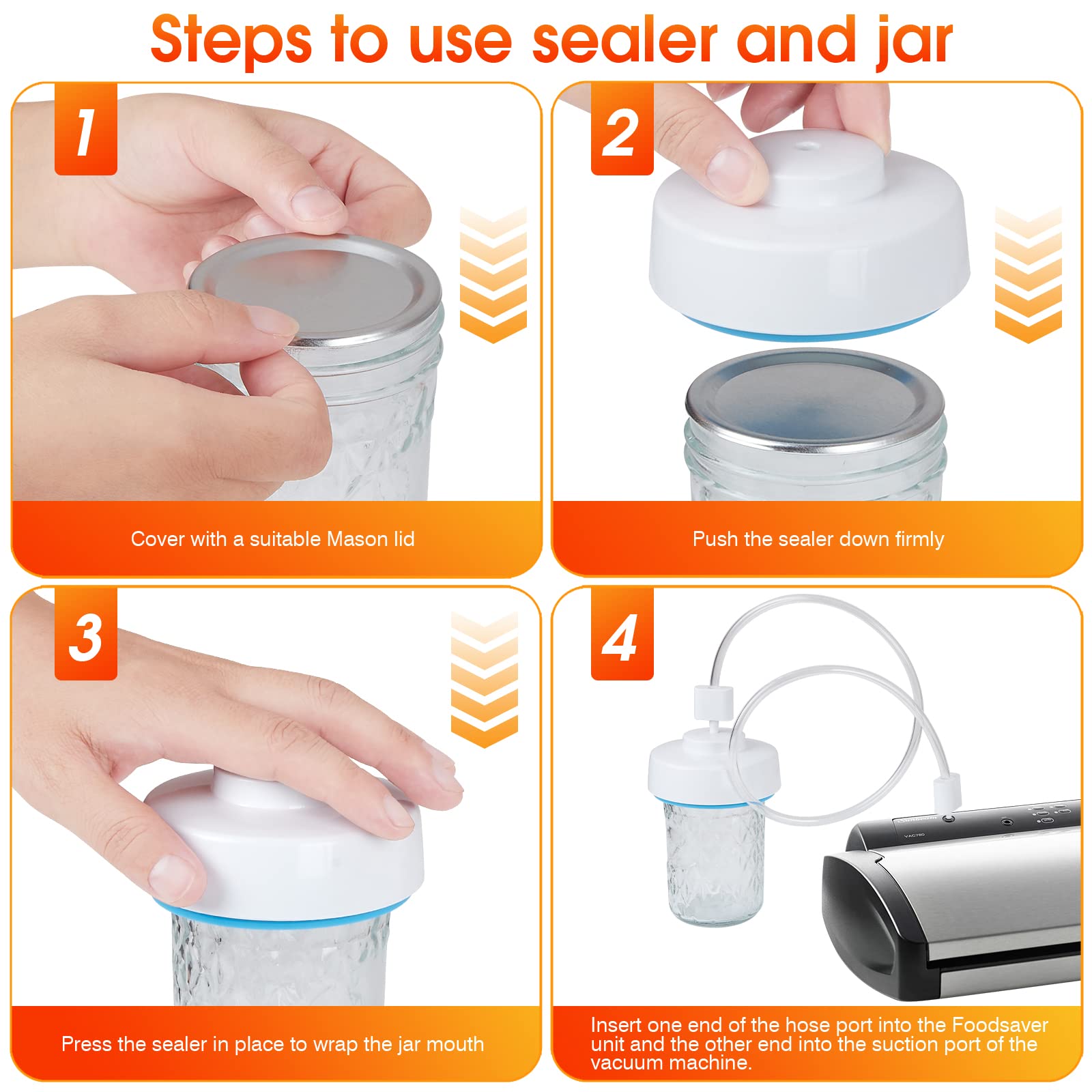 Jar Sealer for FoodSaver Vacuum Sealer, Canning Jars Vacuum Sealer Kit with Accessory Hose for Regular and Wide Mouth Mason Jars