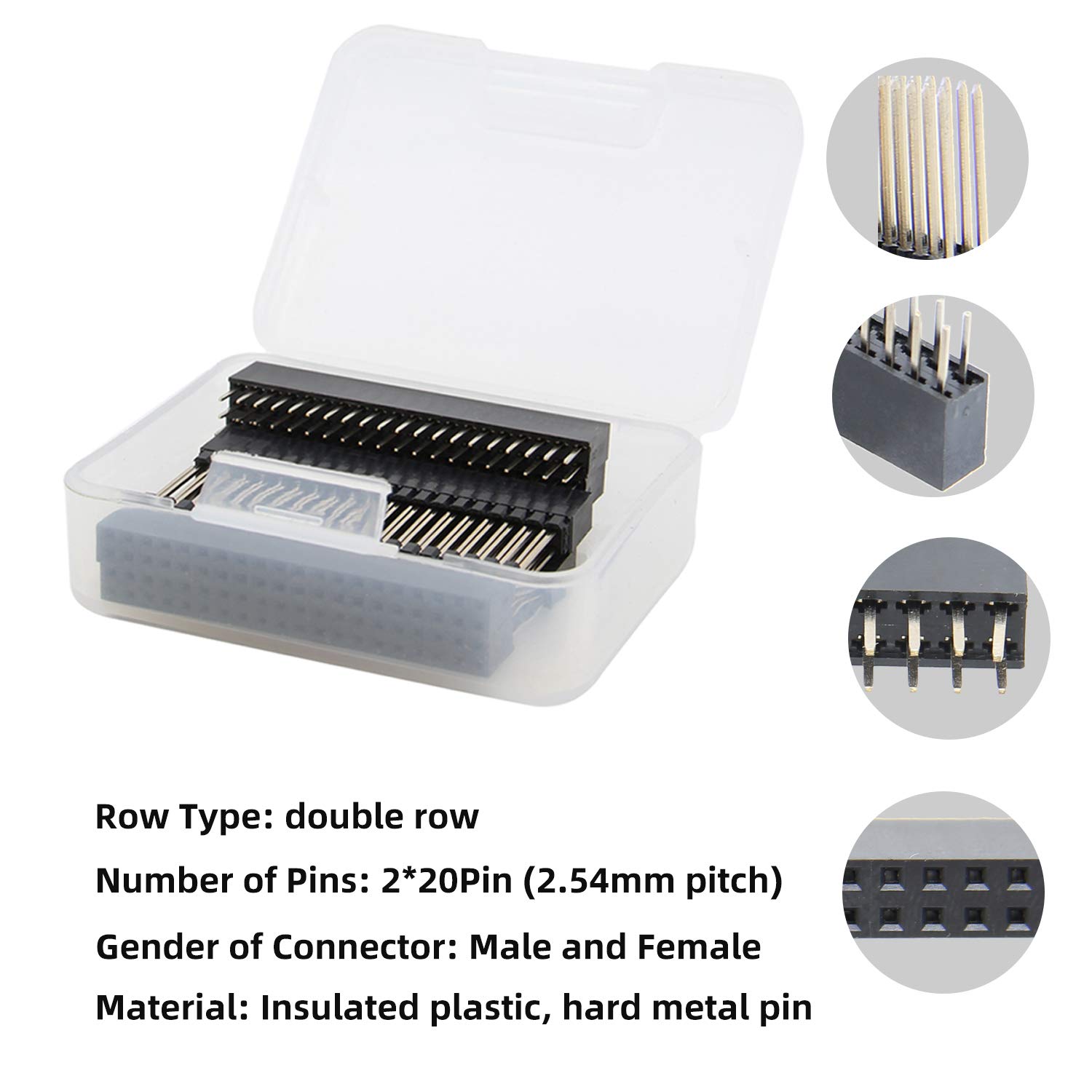 Geekworm 2x20 40 Pin Stacking Female Header Kit for Raspberry Pi 5/4B/3B+/3B/2B/B+/A+/Zero W/Zero 2 W(5 Specifications 10Pcs), Raspberry Pi GPIO Stacking Header/Extender, Raspberry Pi Pico Header Pack