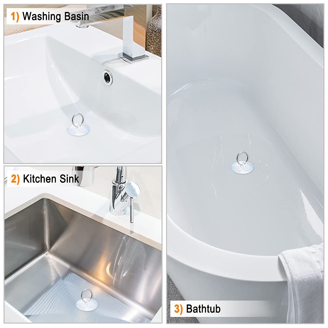uxcell Rubber Sink Plug, Drain Stopper Clear Blue Fit 38-40mm with Hanging Ring for Bathtub Kitchen and Bathroom 2 Pcs