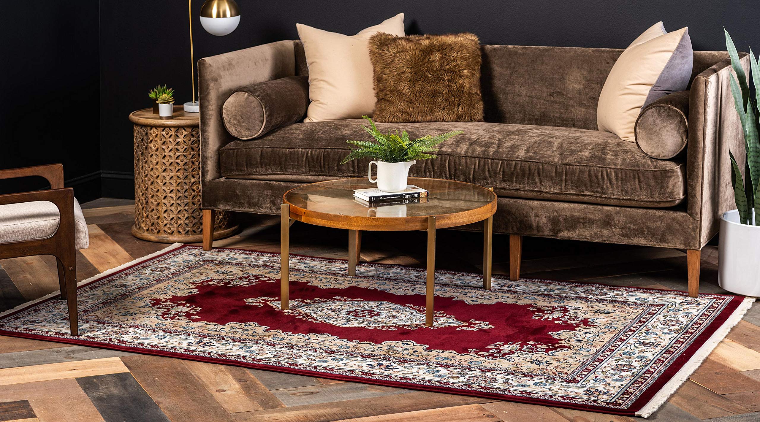 Unique Loom Narenj Collection Classic Traditional Medallion Textured Design Area Rug, 8' x 10' Rectangle, Burgundy/Blue