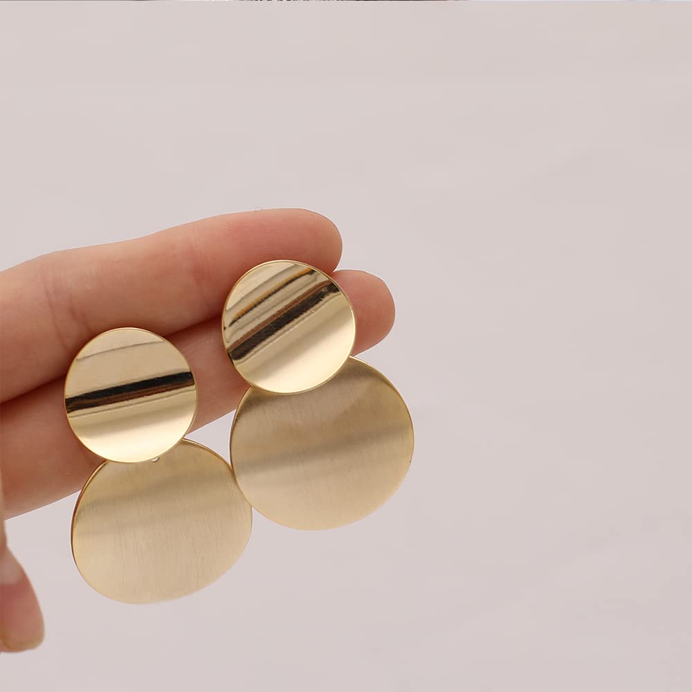 Gold Plated Round Disc Dangle Earrings Minimalist Circle Geometric Statement Drop Earrings for Women Girls Gift…