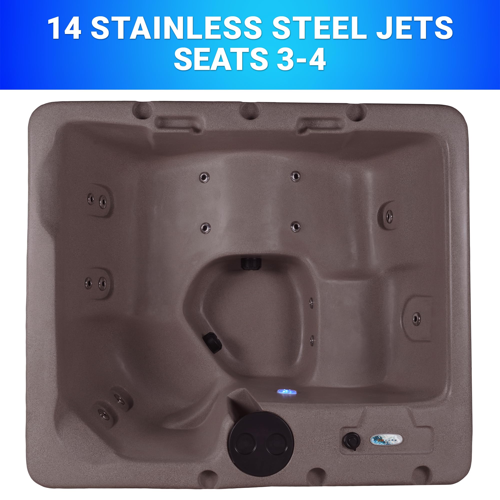 Essential Hot Tubs 14-Jet Newport Hot Tub, Seats 3-4, 3 Passive Therapy Seats Plus Full Body Massage Lounger, Millstone