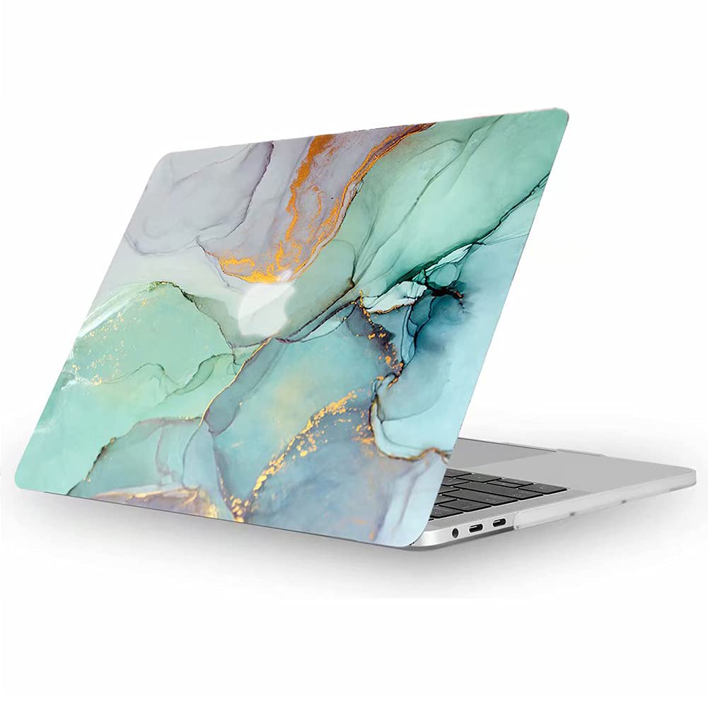 Fancity Compatible with MacBook Air 13 inch Case 2020 2021 M1 A2337 A2179 A1932, Rubberized Hard Shell Protective Case & Keyboard Cover for Mac Air 13 with Touch ID (2018-2021), Green Marble