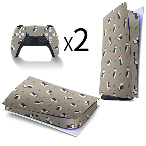 Irish Shamrock Clovers Puffins Full Protective Skin Cover Design Wrap Decal Sticker Compatible with PS5 Digital Edition Console and Controller
