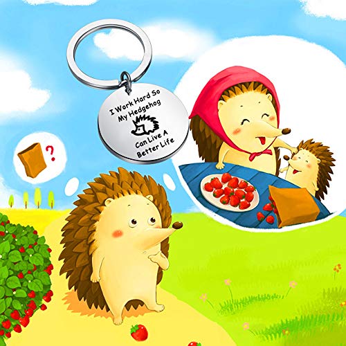 FEELMEM Hedgehog Keychain Hedgehog Lover Gift I Work Hard So My Hedgehog Can Live A Better Life Keychain for Hedgehog Lovers Hog Mom Crazy Hedgehog Lady Gift (silver)