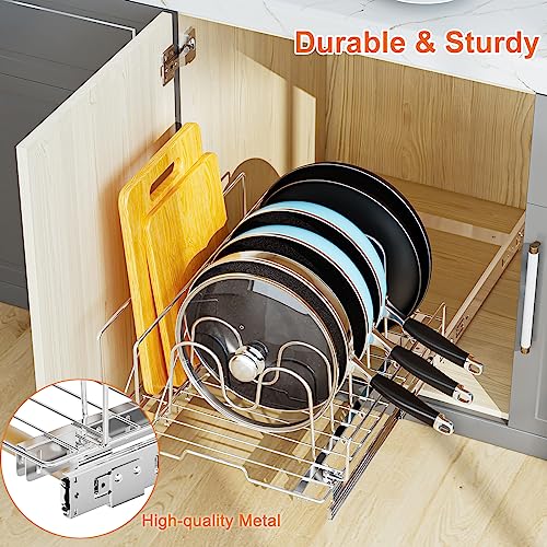 FANHAO Slide Out Cutting Board, Bakeware, and Tray Organizer, Wire Pull Out Kitchen Cabinet Organizer for Pots, Pans, and Lid Cookware, 13.5 inch wide x 17.7 inch deep β Chrome