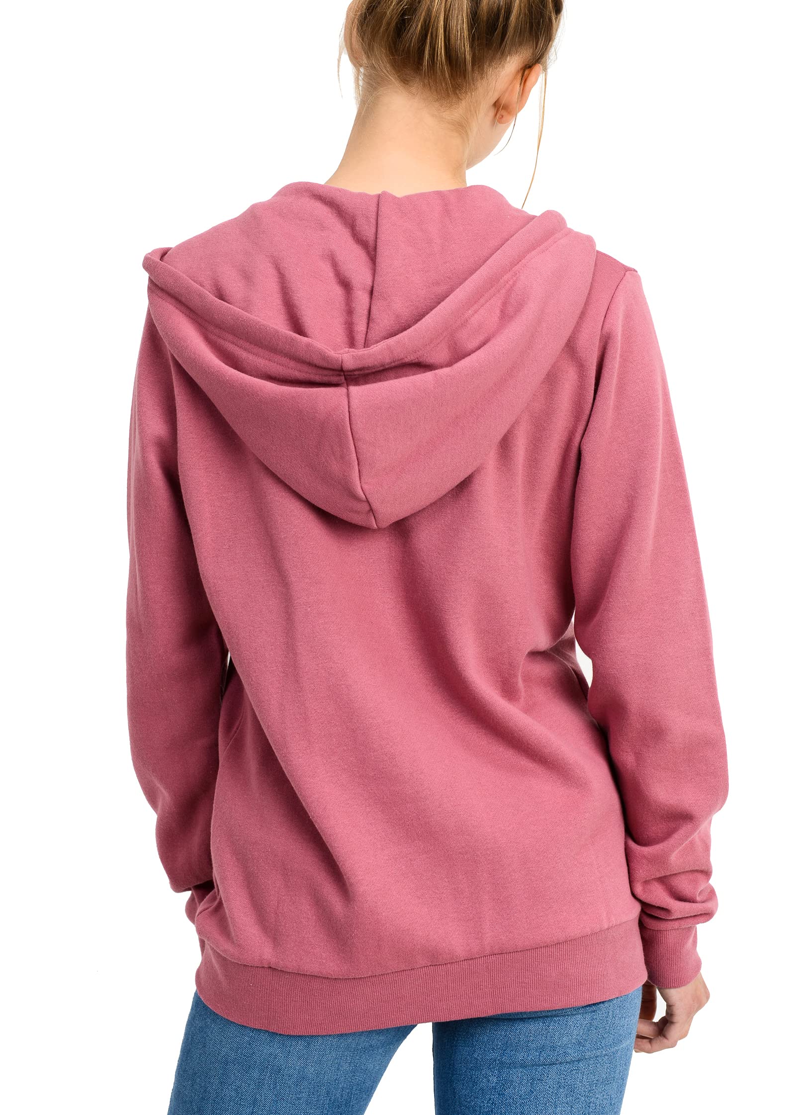 esstive Women's Ultra Soft Fleece Long Sleeve Active Cozy Lightweight Oversized Full-Zip Hooded Jacket, Begonia Pink, Medium