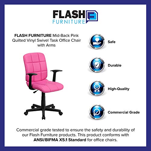 Flash Furniture Clayton Mid-Back Pink Quilted Vinyl Swivel Task Office Chair with Arms