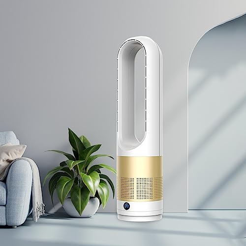 KLKCMS Bladeless Fan, Floor Fan, Mute Oscillating Portable Cooling Fan, Floor Standing Fan, Tower Fan for Living Room, Office Hotel Bedroom Indoor, gold