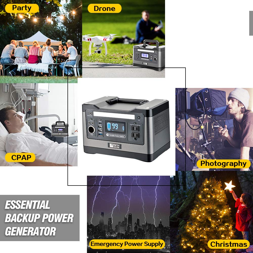 RICH SOLAR X500 Lithium Portable Power Station 540Wh Rechargeable Solar Generator with Bag Battery Backup Power for Camping Outdoors RV Emergency