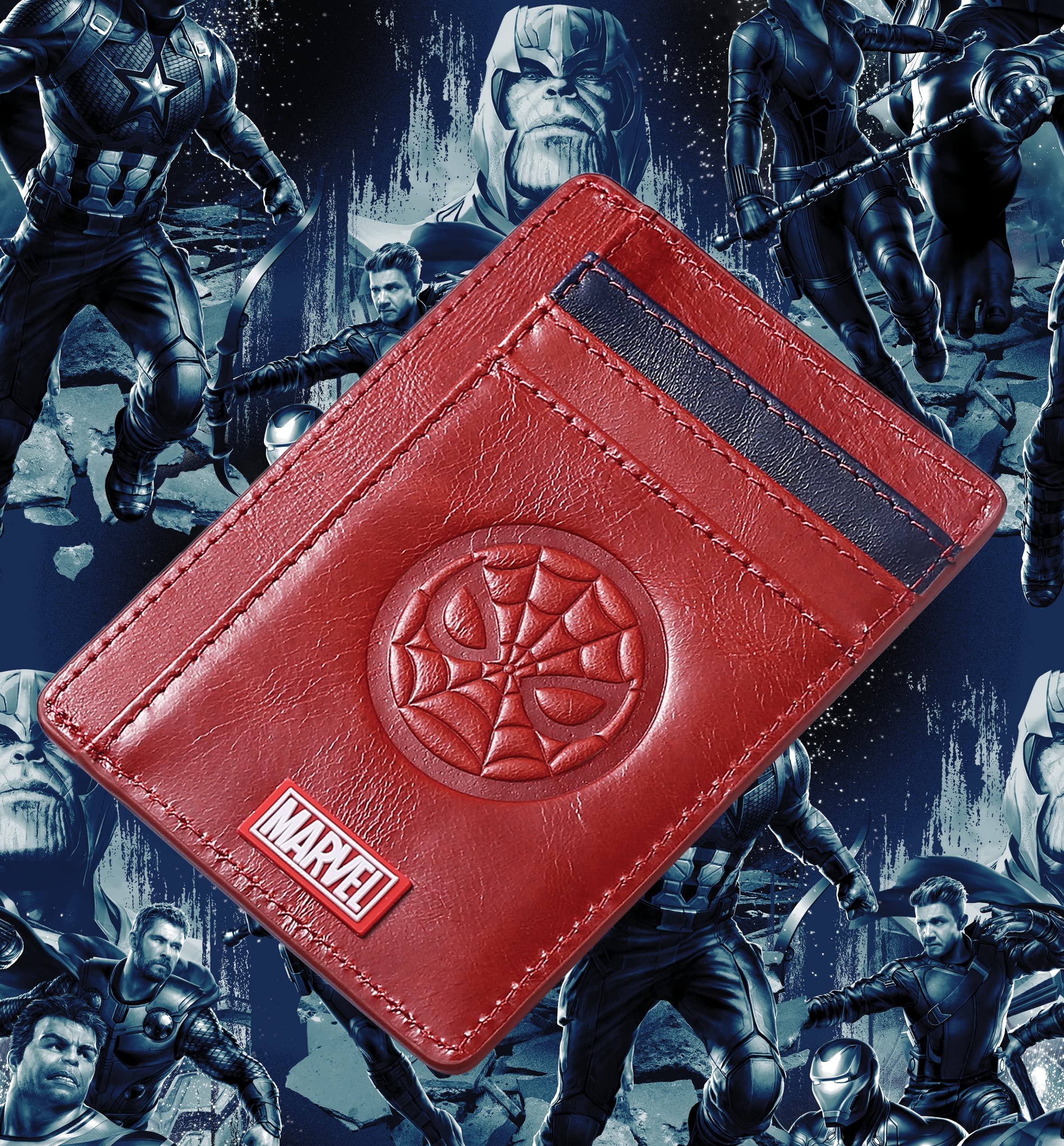 IRON SPIDER Men's Wallet,Monolayer Slim Minimalist Front Pocket RFID Blocking Leather Pocket Wallet with Superhero SPIDER RED