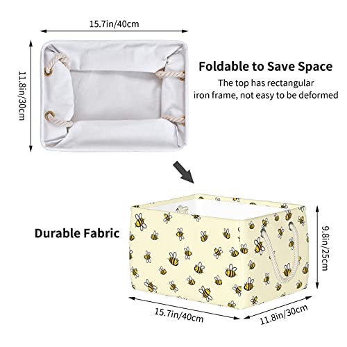 Nozidse Honey Bee Rectangular Storage Baskets for Organizing Shelves Collapsible with Handles for Shelf Closet Bathroom Cute Large Fabric Storage Bin