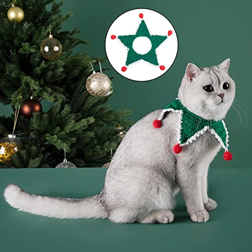 KLKCMS cat and Dog Costume Premium Hand Made Knitted Wool Pet Scarf Puppy Small Dogs and Cats Universal Adjustable Bib Pets Supplies for Christmas, Green2