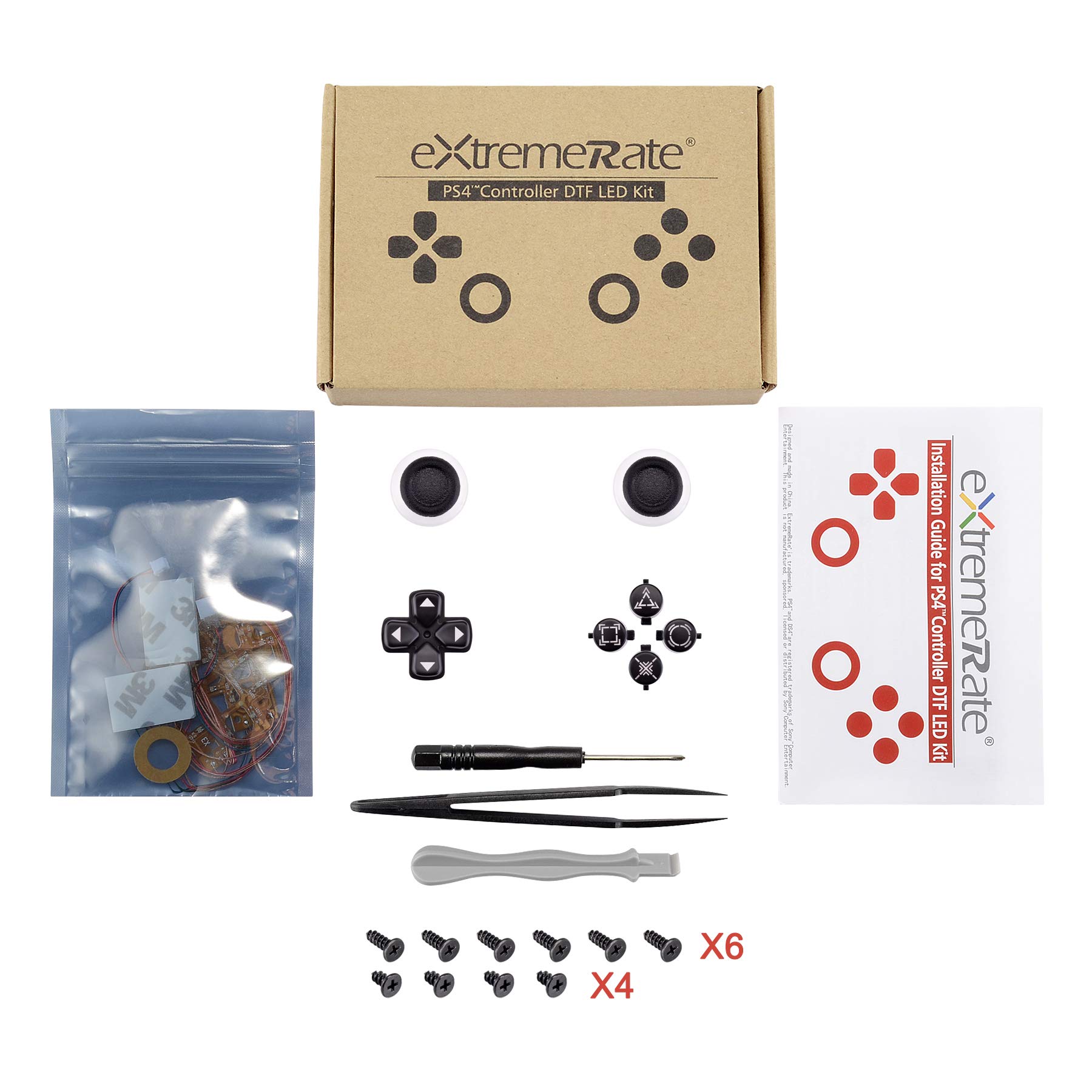 eXtremeRate Multi-Colors Luminated D-pad Thumbsticks Face Buttons (DTF) LED Kit for PS4 Controller 7 Colors 9 Modes Touch Control with Classical Symbols Buttons - Controller NOT Included