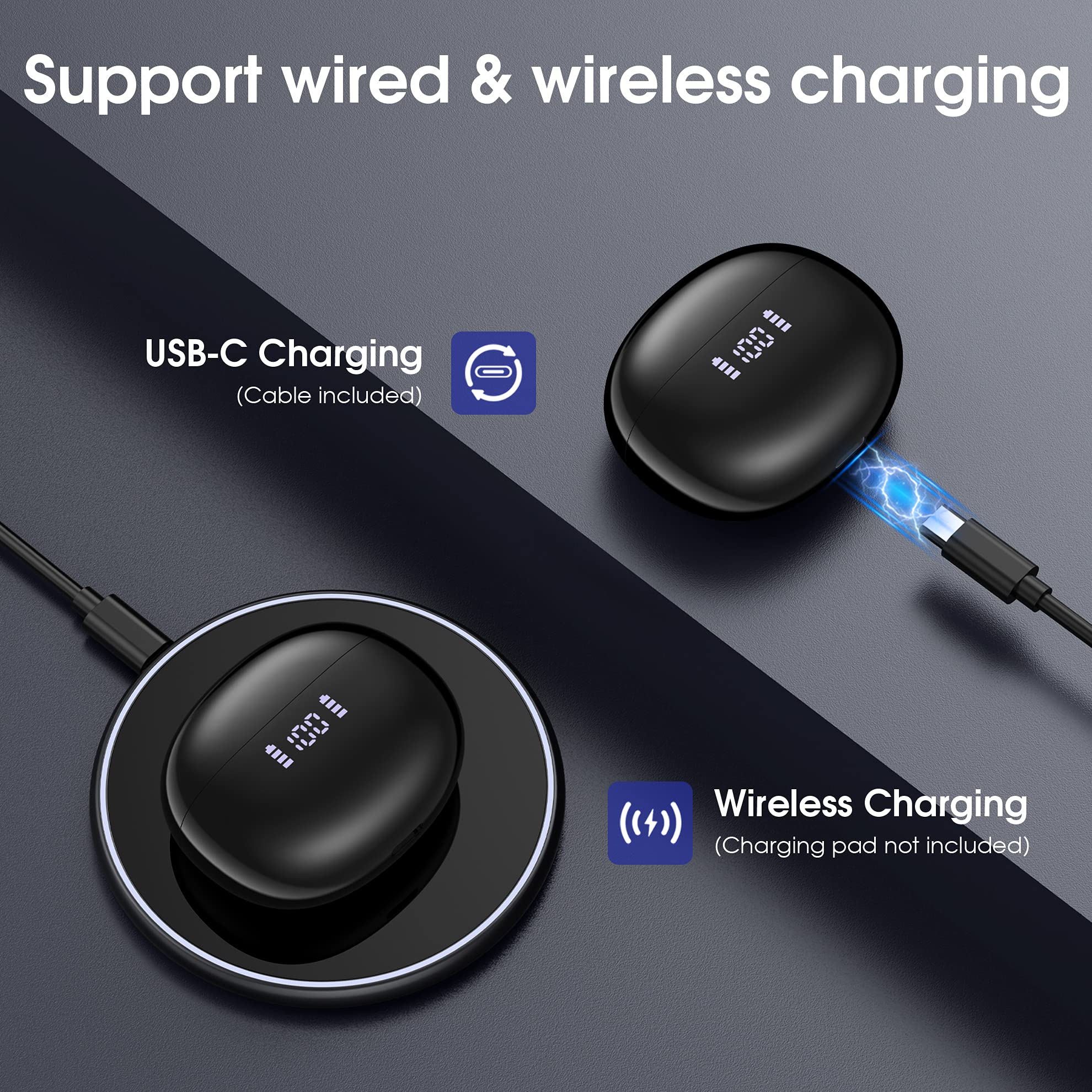 Losei D73 Wireless Earbuds with 4 Mics Clear Call & Wireless Charging Case, IPX7 Waterproof Bluetooth Headphones & 30Hrs Playtime Headset, in-Ear Stereo Mini Cordless Earphones for iPhone/Android