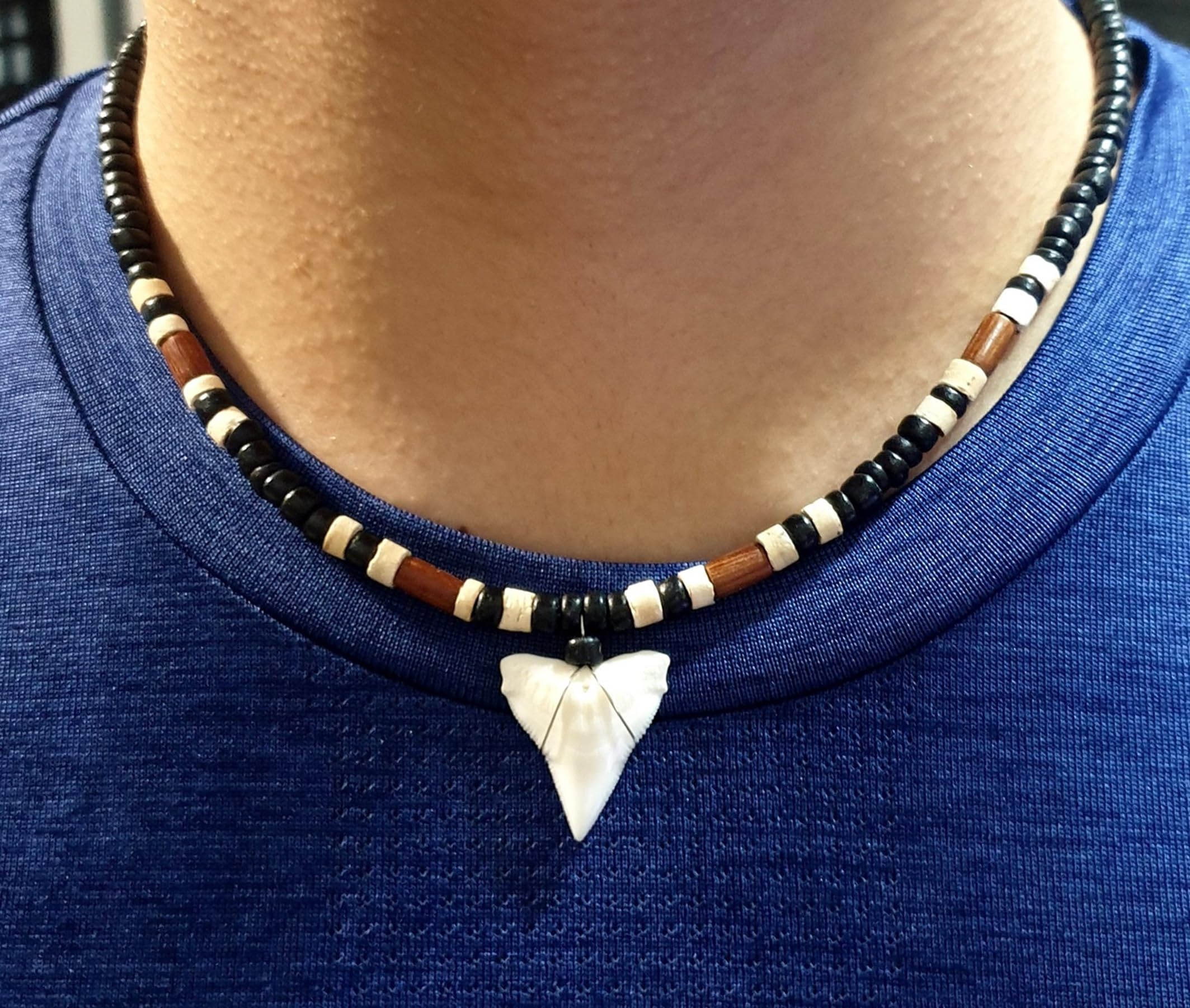 Genuine Mako Shark Tooth Beads Surfer Necklace for Men Women Handmade Boho Bohemian Jewelry GA390