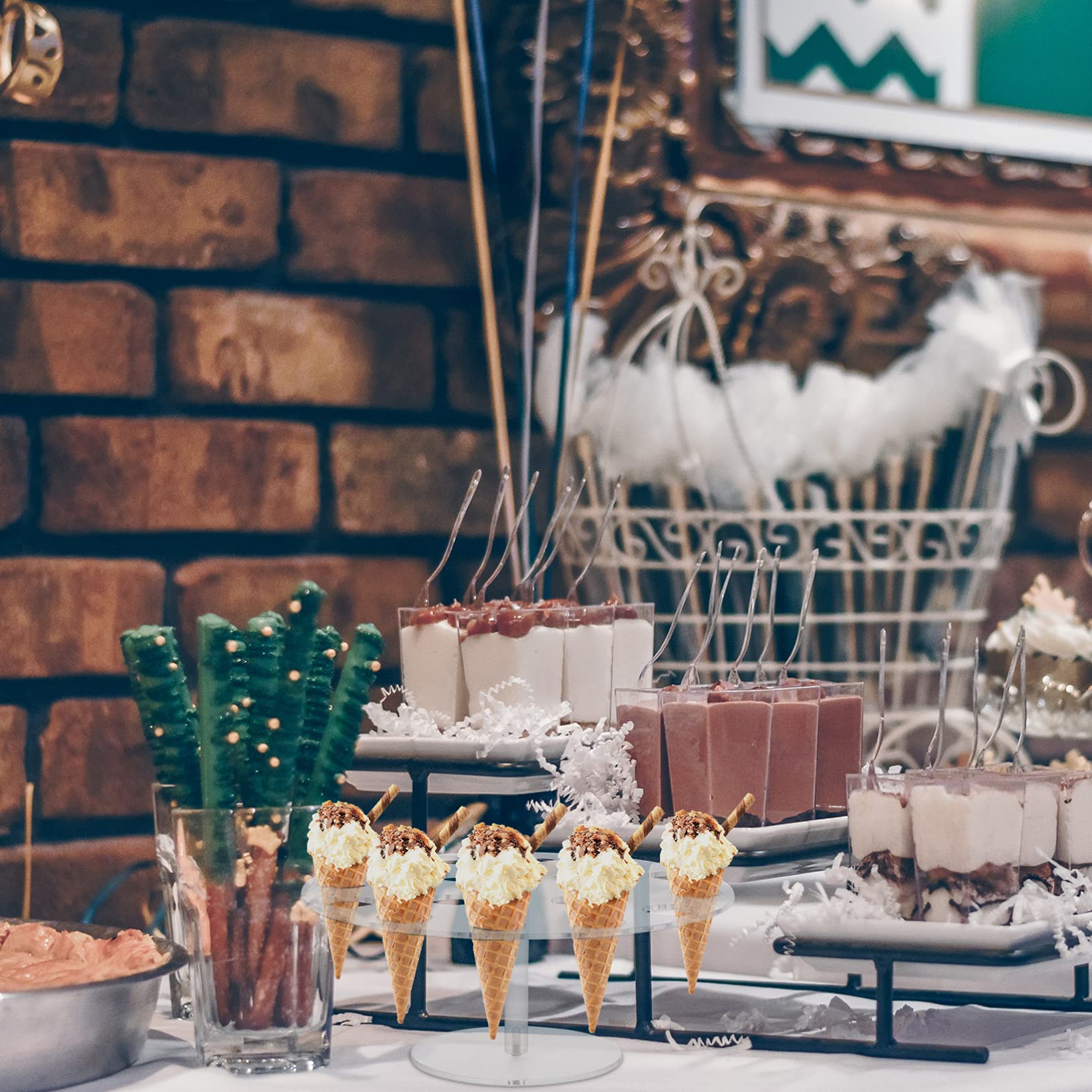 DOITOOL Pizza Accessories Cake Tray Ice Cream Cone Holder Clear Acrylic 16 Holes Ice Cream Stand Popsicle Holder Treats Holder Sushi Hand Roll Stand Pizza Accessories Cake Tray