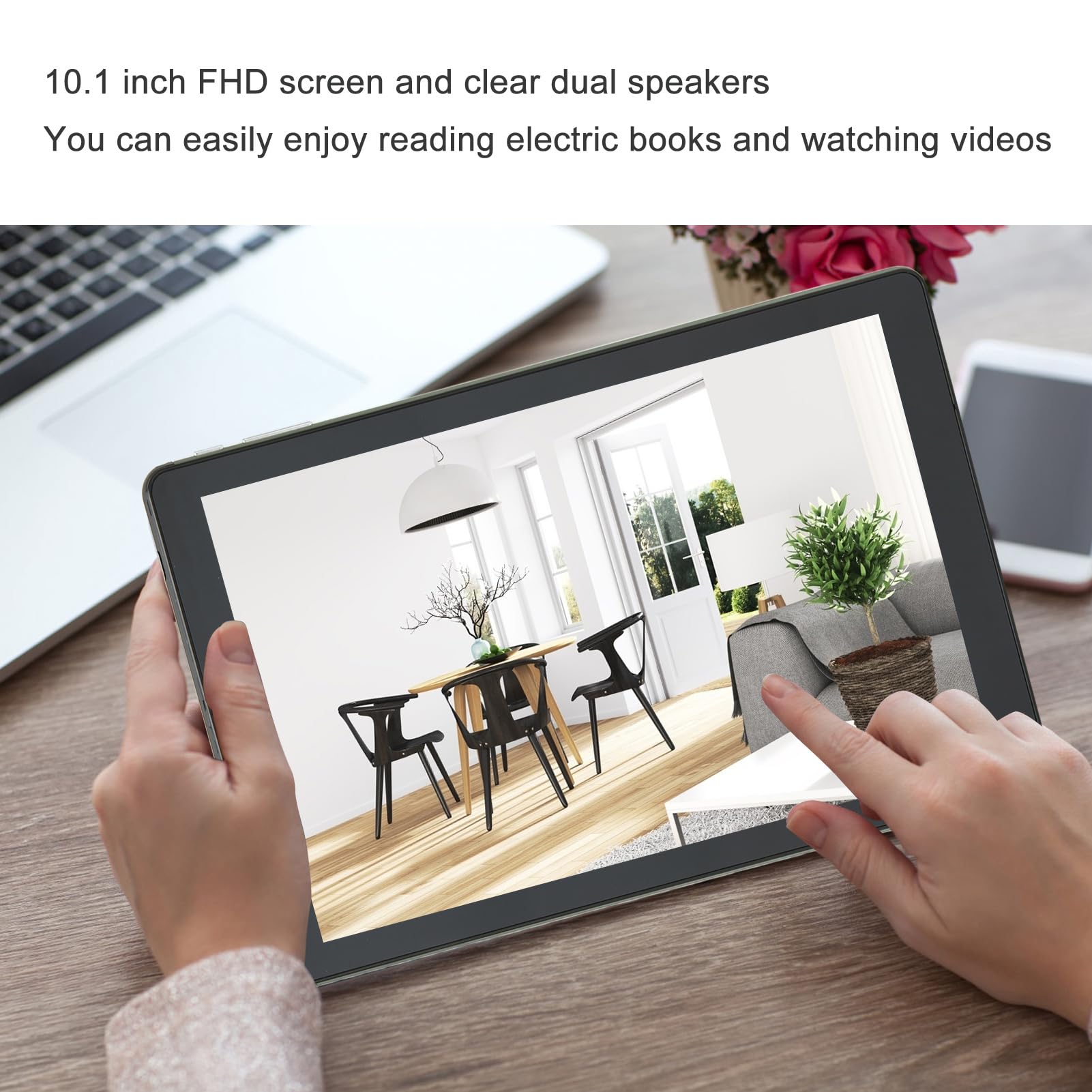 fannay Tablet PC, Dual Speakers Multifunction 10.1 Inch Tablet FHD Screen 6GB RAM 128GB ROM for Work for Entertainment (Green)