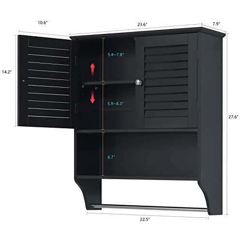 WEENFON Bathroom Wall Cabinet, Medicine Cabinet with 2 Shutter Doors & 2 Shelves, Bathroom Cabinet Wall Mounted with 1 Towels Rack, Over The Toilet Storage Cabinet, Black