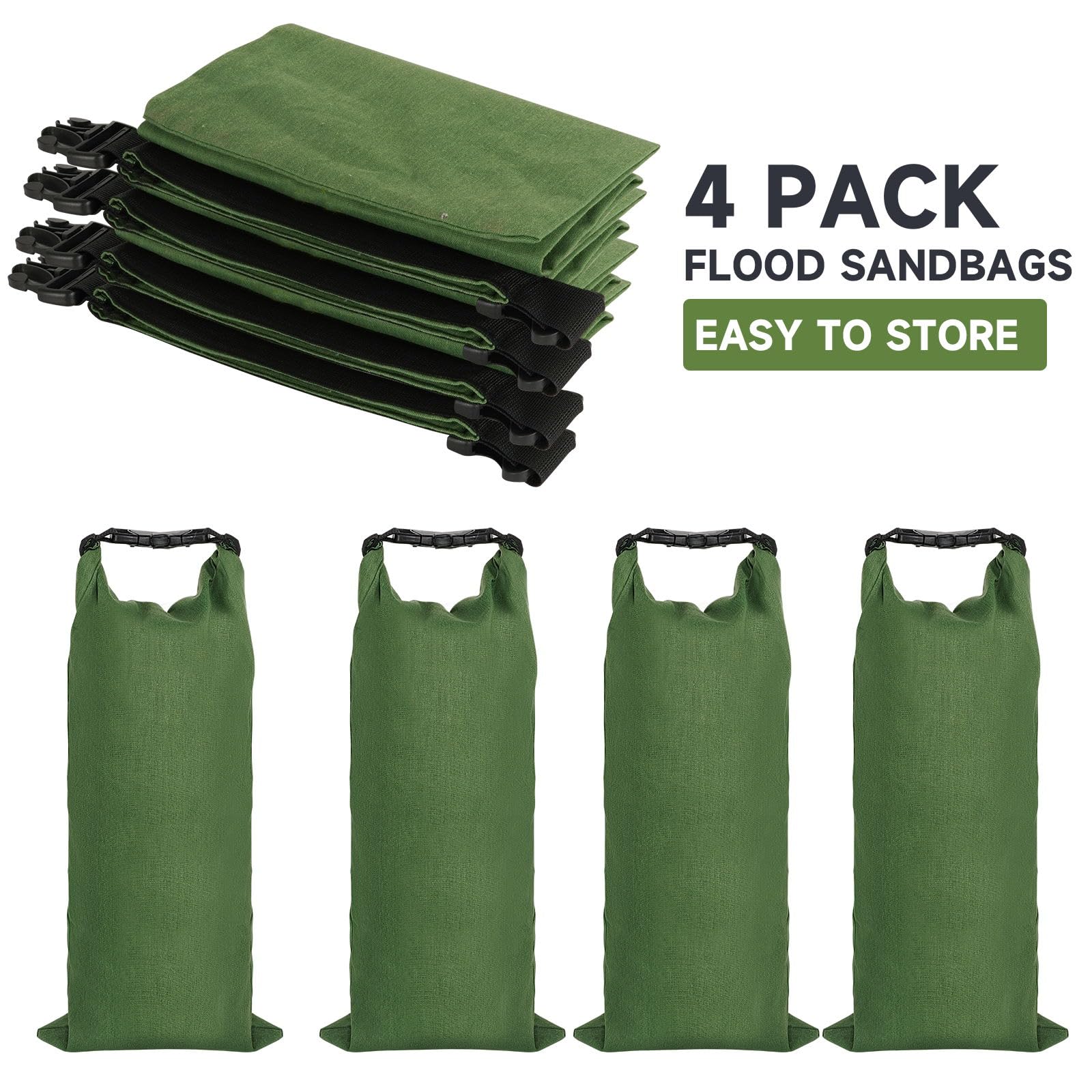 Flood Water Barrier Sand Bags - 4Pcs Thickened Long Canvas Flood Protection Sandbags with Insert Buckle Reusable Quick Flood Barrier for Home Door Window Basement Garage Floor Flood Control - 11"x28"
