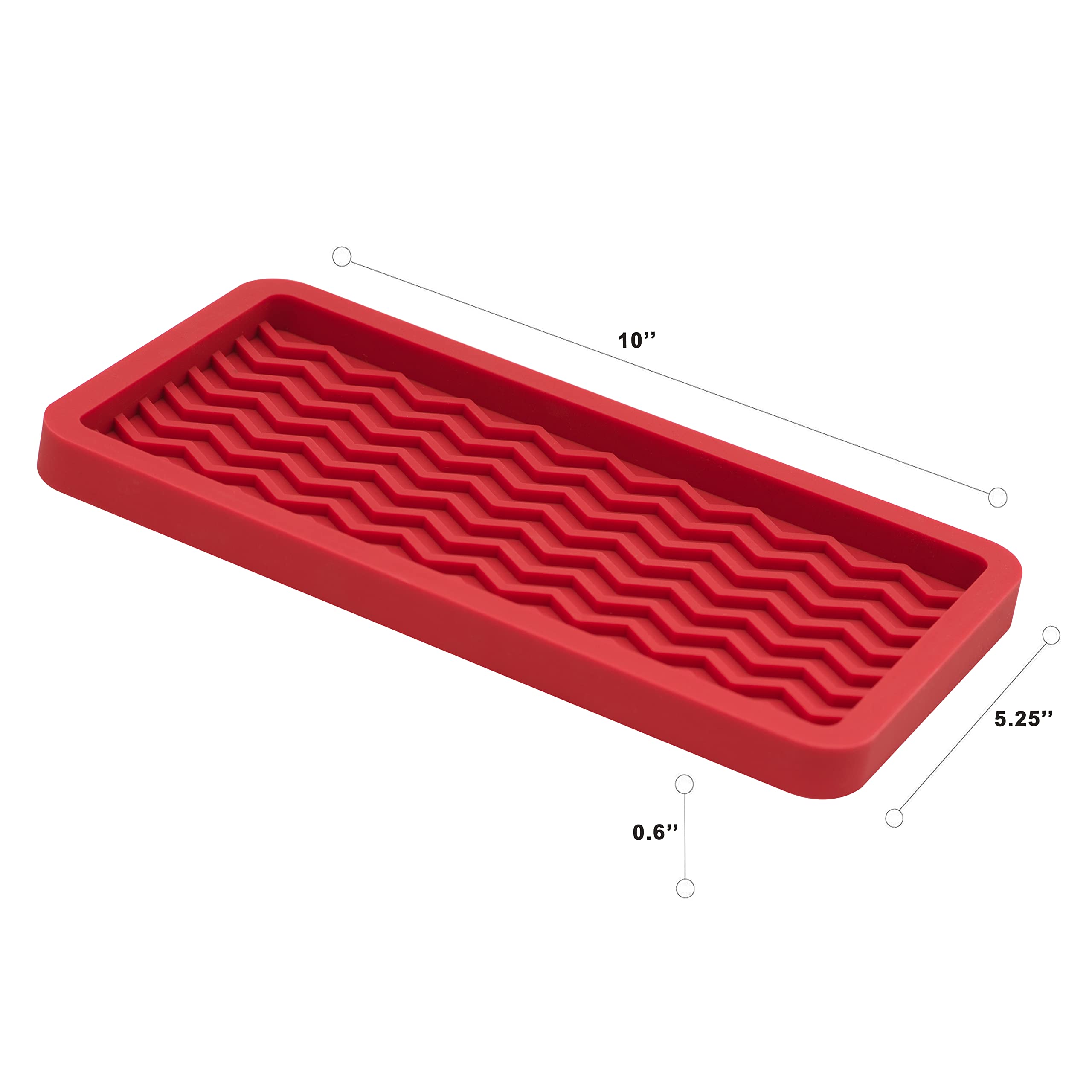 HomeBee Silicone Kitchen Bath Vanity Organizer Tray, Non-Slip Multipurpose Sink Caddy | Dish Sponge, Brush, Soap Dispenser Bottle Holder | Dishwasher Safe Rubber Counter Mat (10 x 5.25 Inch β Red)