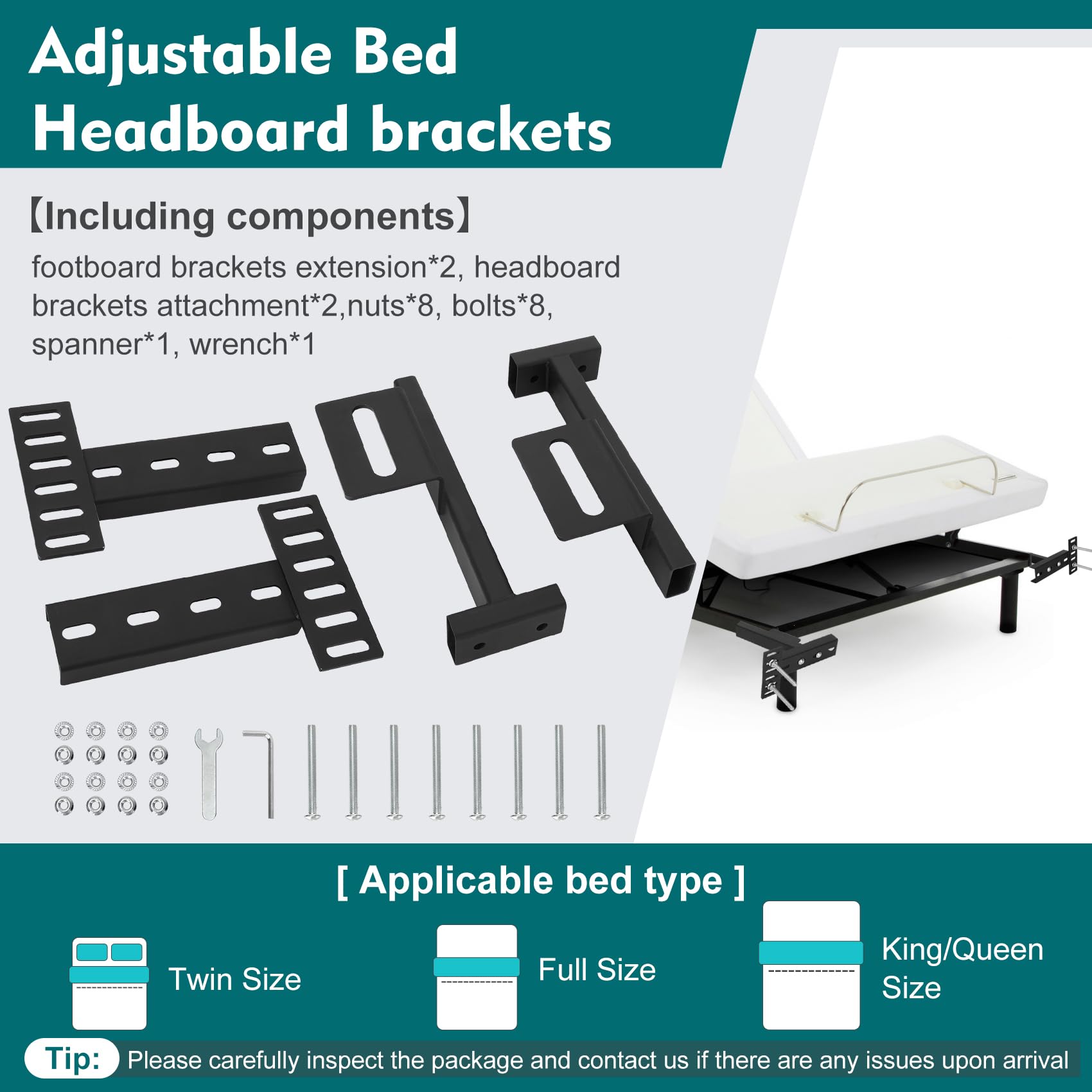 Universal Headboard Bracket, Thickened Black Metal Bed Headboard Bracket, Adjustable Headboard Bracket Kit Wall Mounted with Foot Pedal Extension Kit(2 Pcs),3-Year Warranty