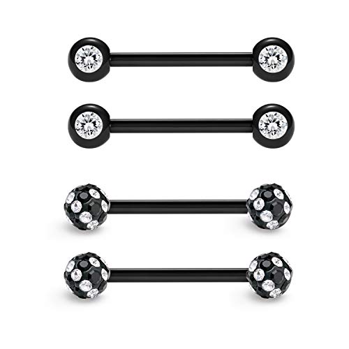 FECTAS Nipple Rings Shields Piercing Barbells Set 316L Stainelss Steel Nipple Barbell for Women 14G 4 Pairs