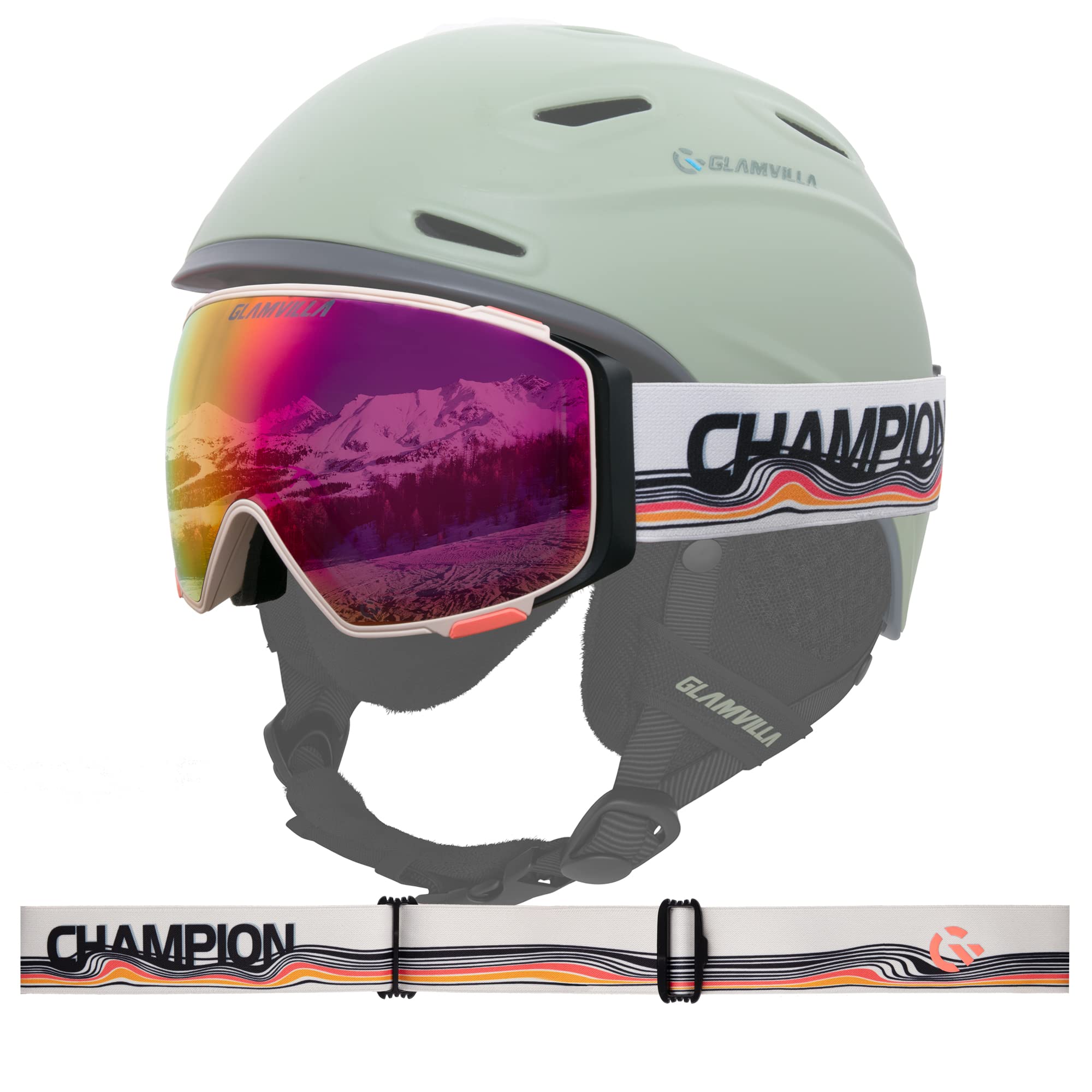 GLAMVILLA Ski Goggles Snow Goggles Snowboard Goggles for Women Man with 100% UV Protection (A5-Light Orange vlt18.9%)