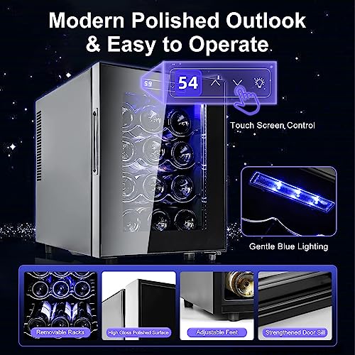 GEVEELIFE 12 Bottle Wine Fridge Small, Quiet Wine Cooler Refrigerator Freestanding with Digital Temperature Control Mini Wine Fridge Under Counter, Wine Cellar for Red, White, Champagne