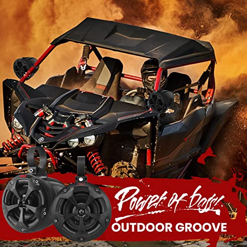 Pyle Waterproof Off-Road Speakers with Amplifier - 4-Inch Marine Grade Speakers for Outdoor Audio - 1500W 4-Channel System - ATV, UTV, Quad, Jeep, Boat Compatible
