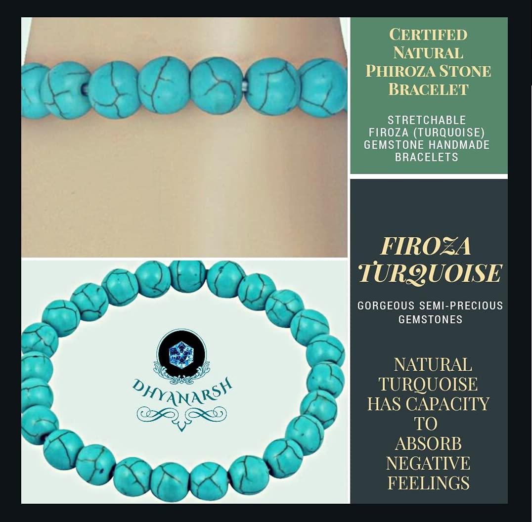 DHYANARSH Natural Phiroza Stone Bracelet 8mm - Gorgeous Healing Gemstones for Men/Women