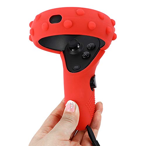 Esimen Controller Skin for Oculus Quest Rift S Premium GelPremium Gel Shell Silicone Grip Covers Protection Covers Featuring Low-Profile Friction Studs (Set of 2) (Red)