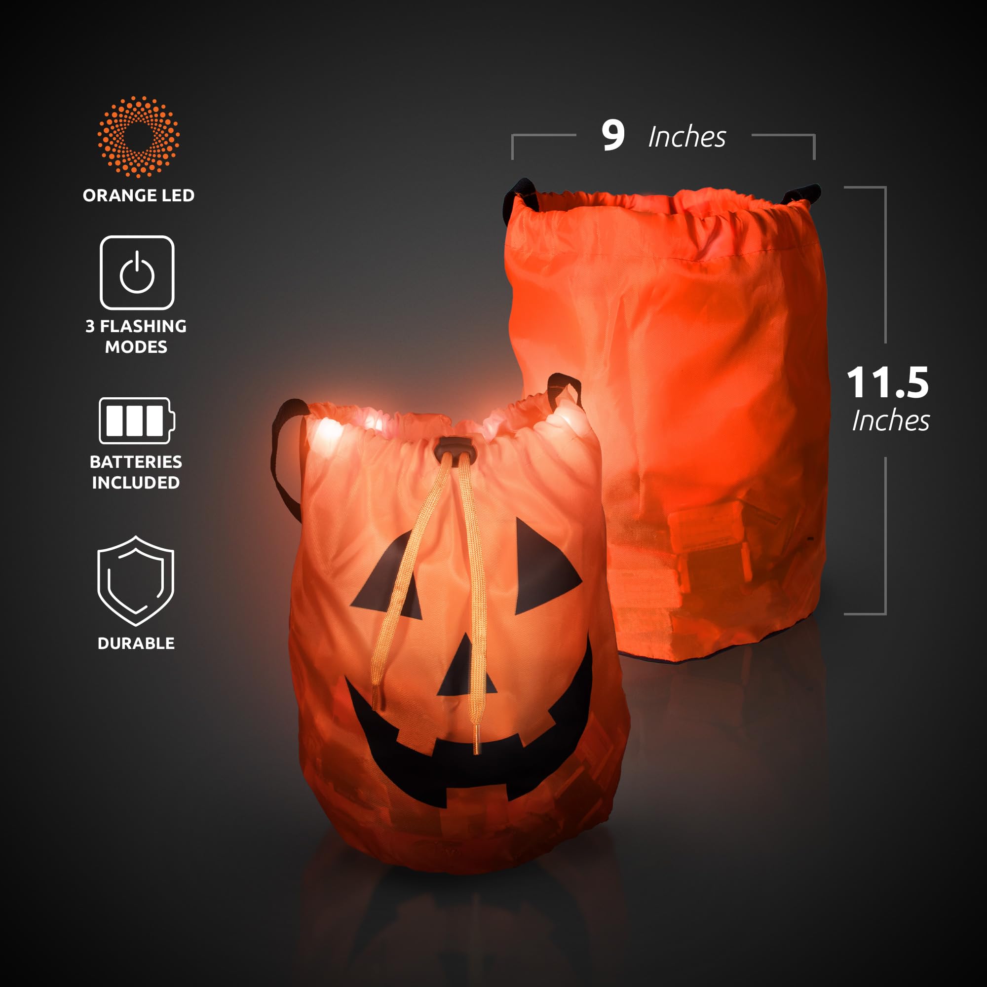 Windy City Novelties Led Halloween Pumpkin Draw String Trick or Treat Candy Bag