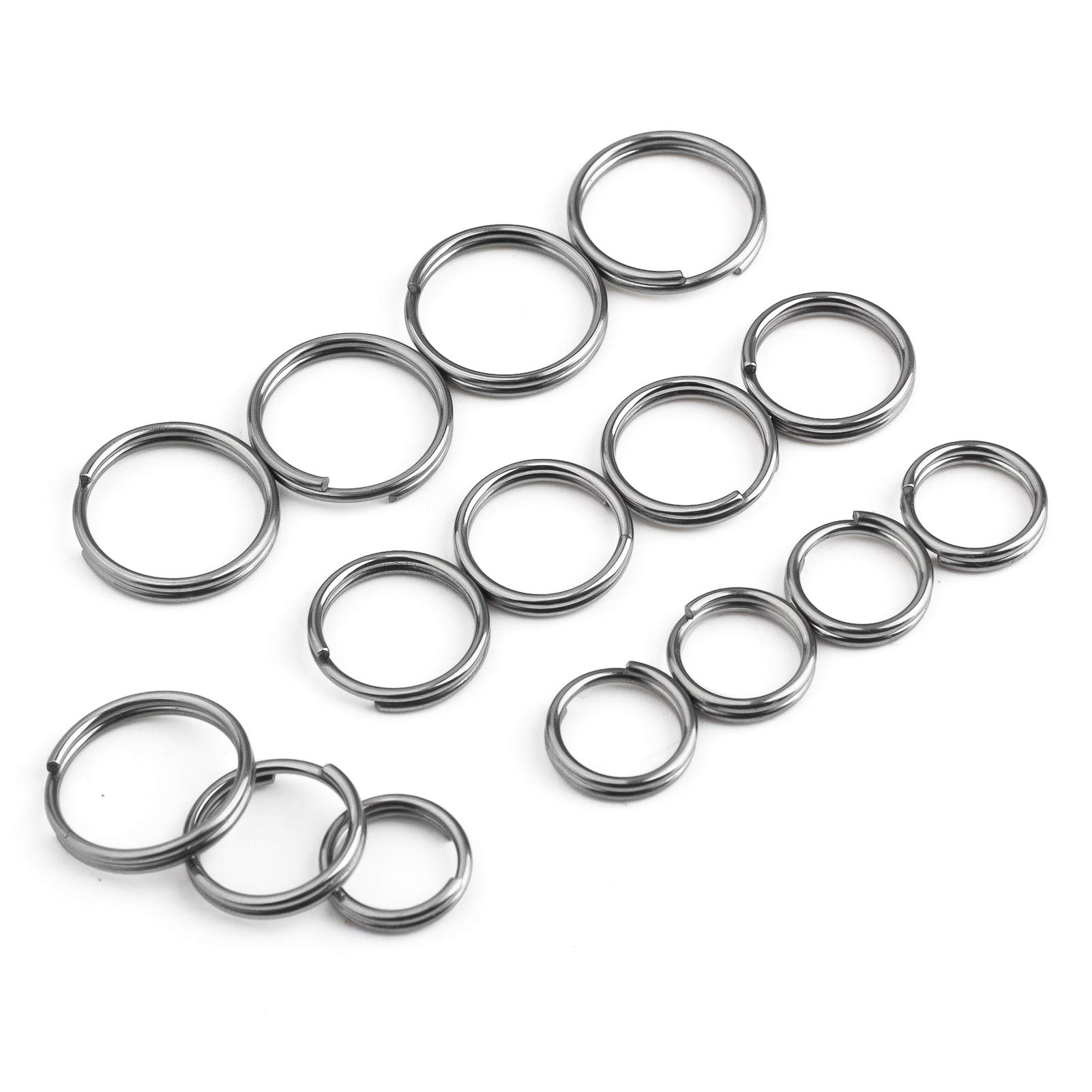 FEGVE Titanium Key Rings Split Rings, Small Keyrings, Jump Rings for Necklaces, Keys, Jewelry Attachment - 15pcs Mix 10/12/14mm (Silver)